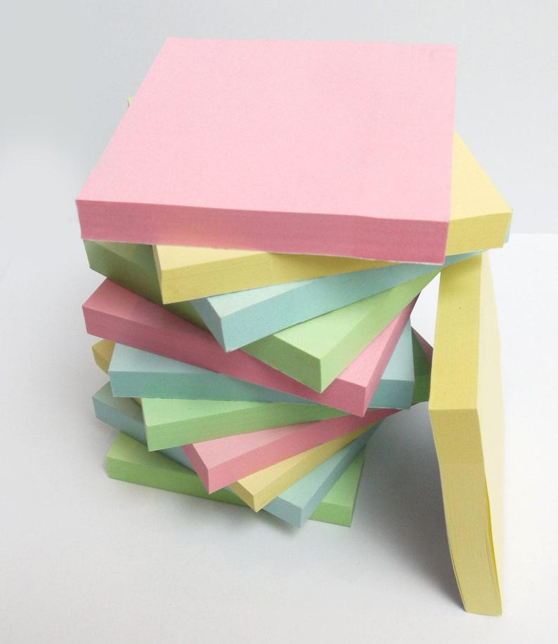 2 Square Sticky Note Pads / 76x76mm 3"x3" / 100 Pages Each of Pastel ...