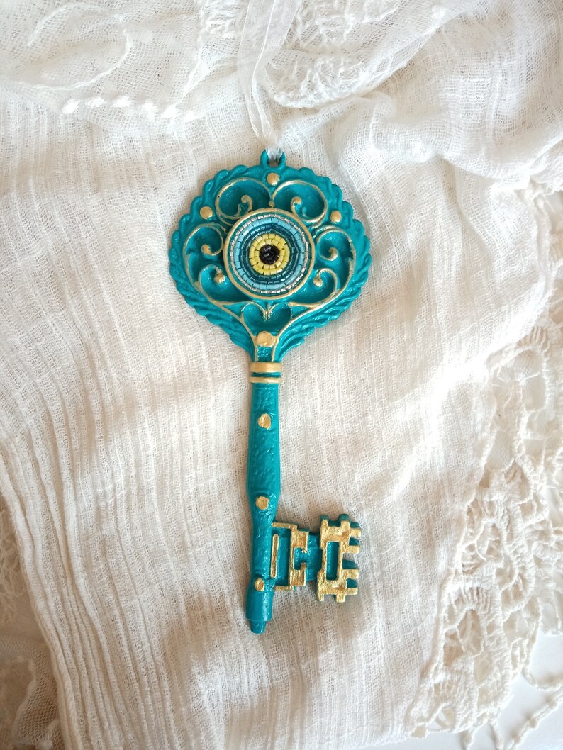 Turquoise Key Wall Decor, Evil Eye Wall Art, Key Gift for Home, Gift ...