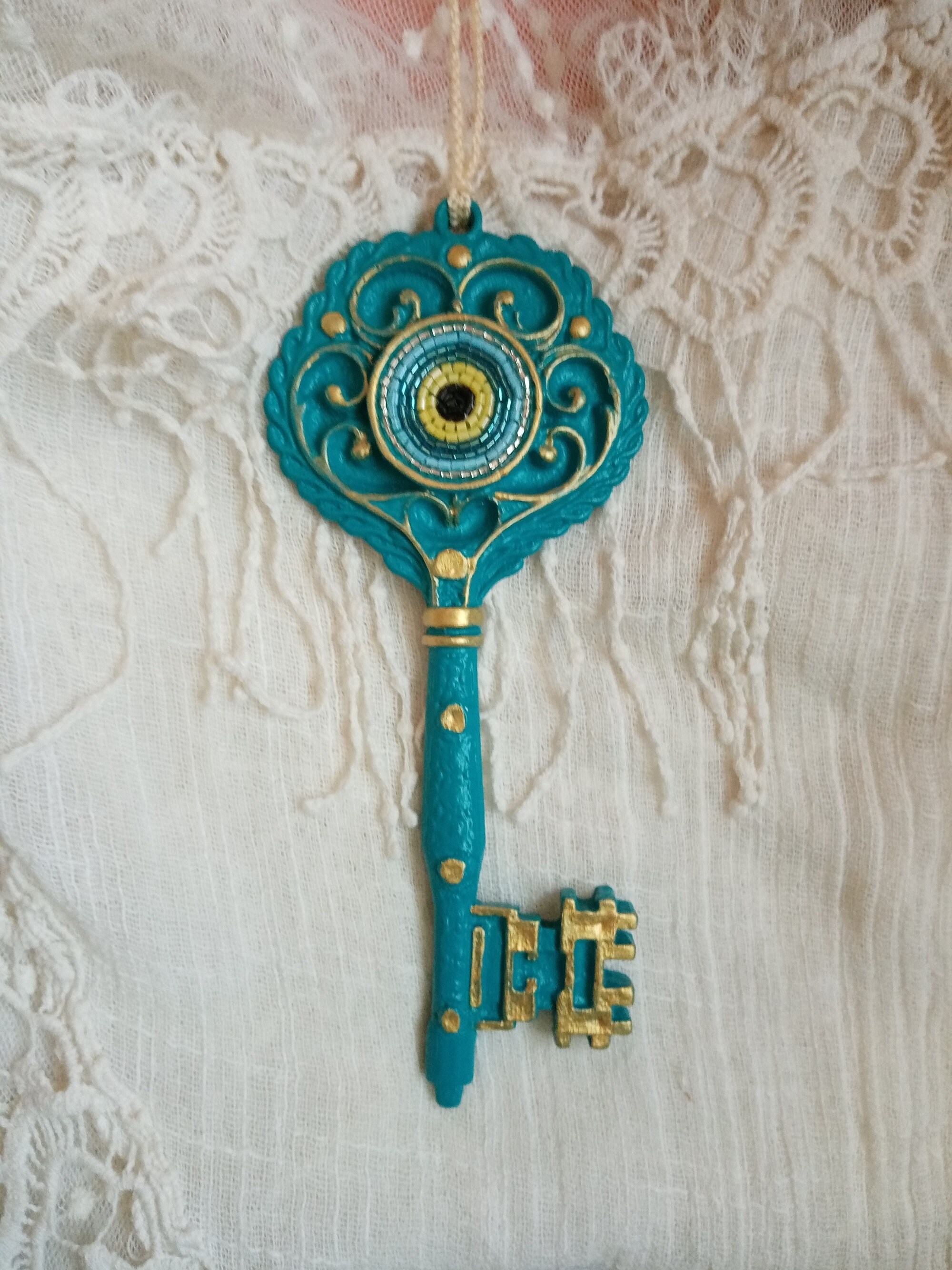 Turquoise Key Wall Decor Evil Eye Wall Art Key Gift for | Etsy