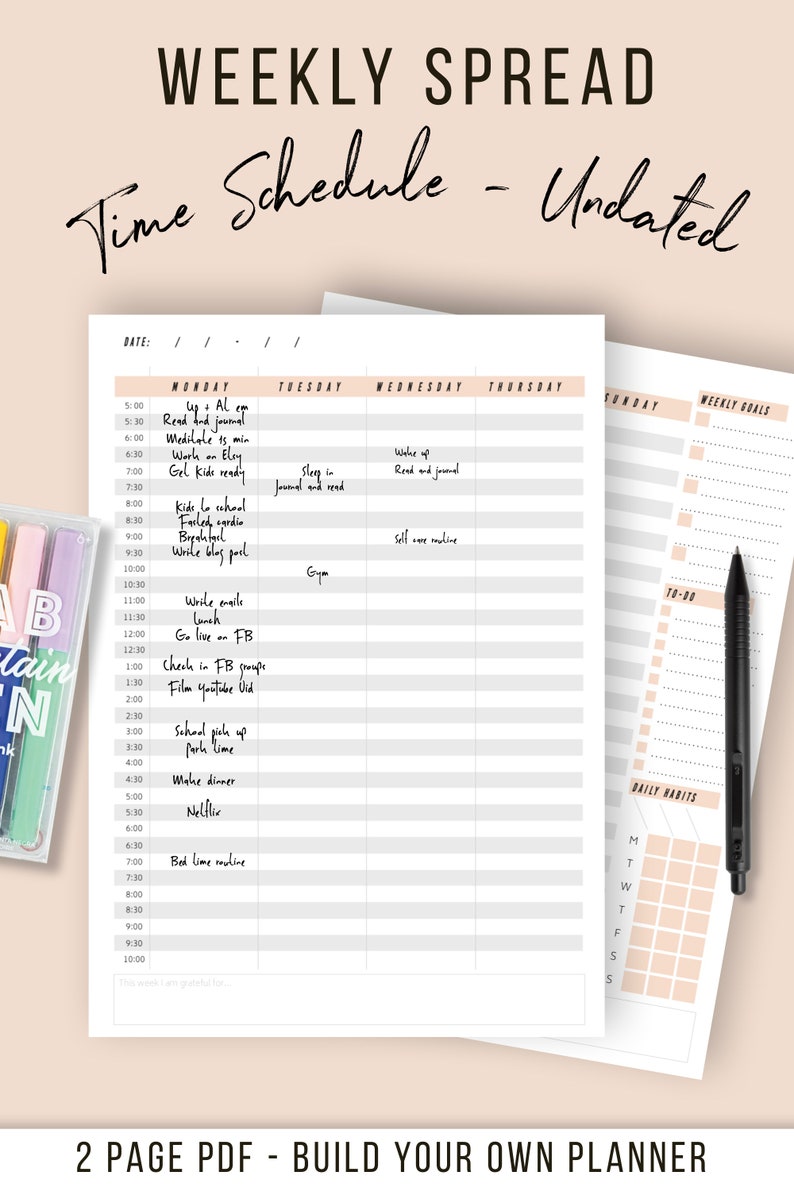 Weekly Planner Weekly Spread Weekly Planner Undated - Etsy Sweden