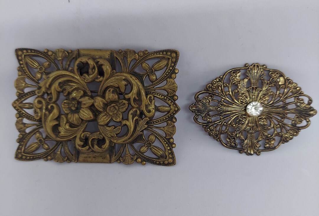 Art Nouveau Ornate Repousse Designs Rectangular Brass Brooch - Etsy