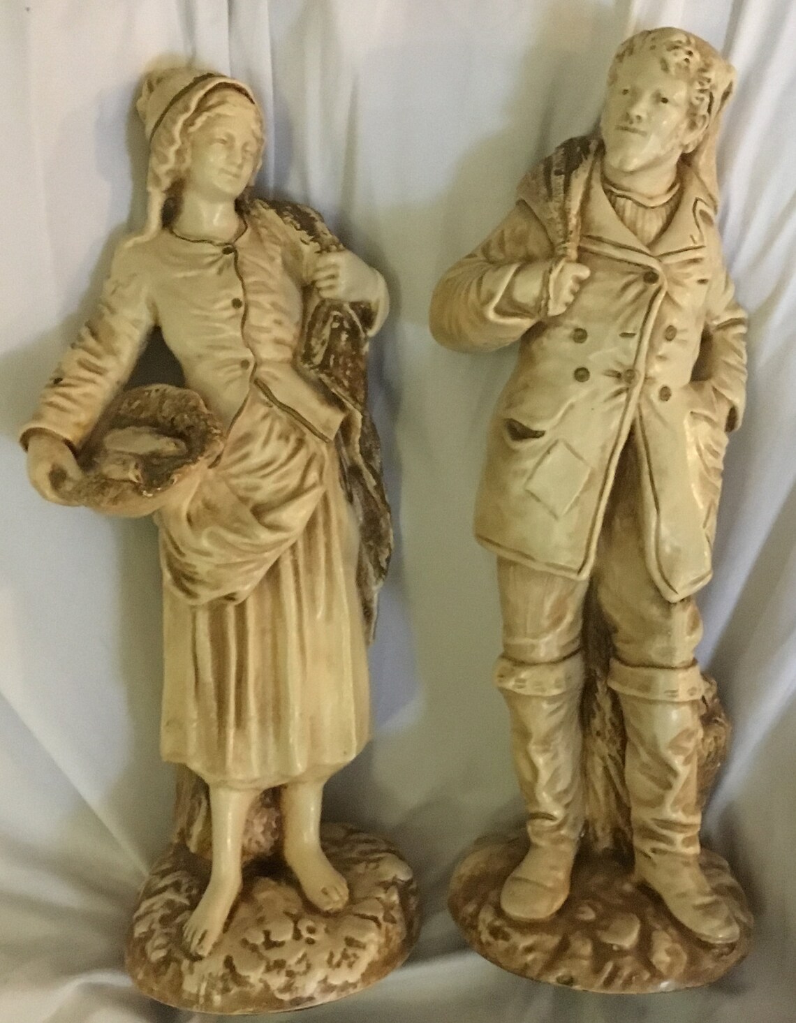 Marwal Ind Inc Chalk-Ware Art Figure Fisherman Couple Statues | Etsy