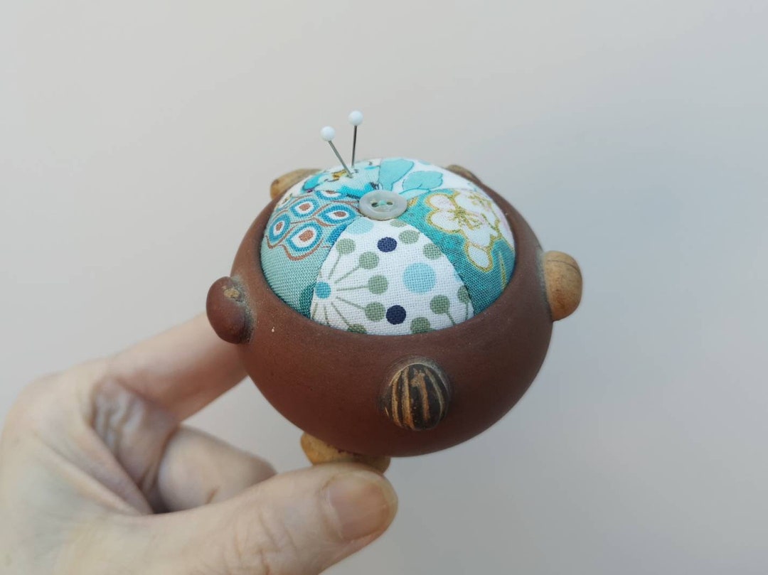 Pin Cushion Made in a Studio Pottery Eggcup, Unusual Pin Cushion, One ...