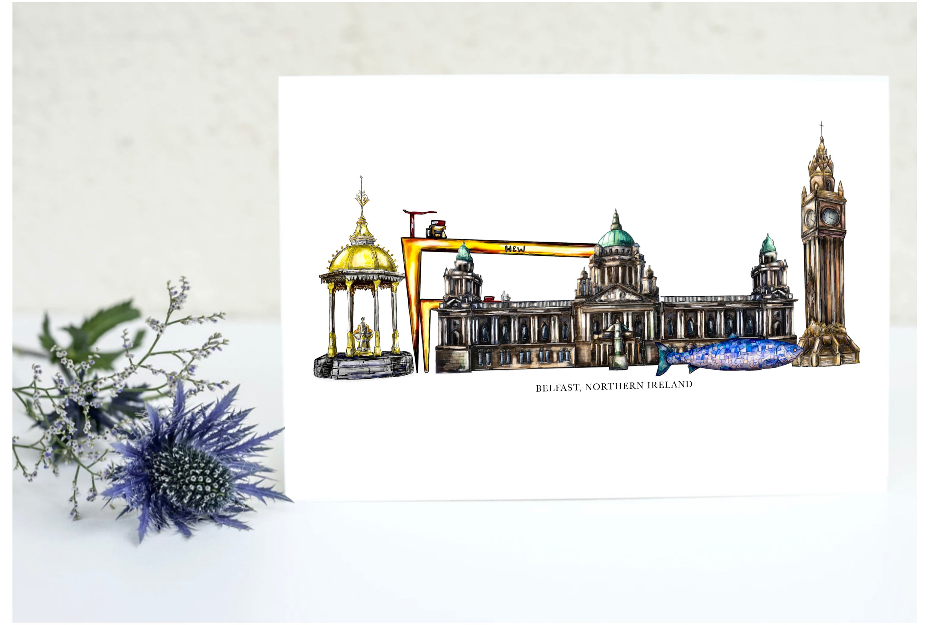 Belfast Landmarks Skyline Art Print Cityscape Illustration | Etsy