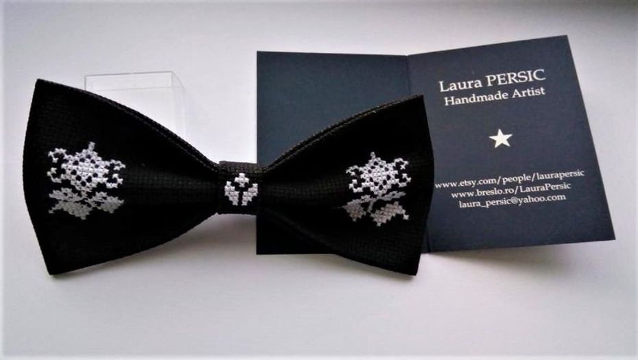 Embroidered Men Bow Tie Wedding Black and White Bow Tie Groom Bow Tie ...