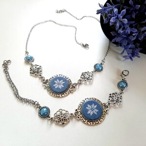 Blue Flowers Bracelet and Necklace Cross Stitch Micro Embroidered ...