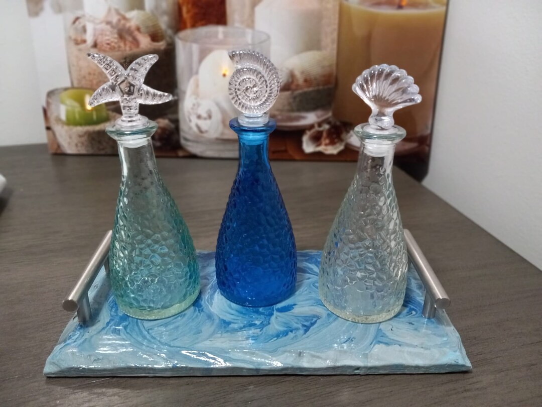 Decorative Ocean Blues Vanity Tray / Acrylic Pour Painted Wood Tray ...