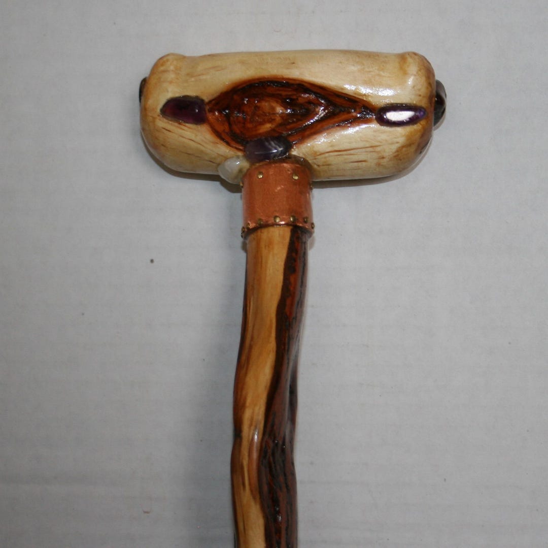 34'' Ball Cane for XL Hands, T Handle Wooden Walking Stick, Artful ...