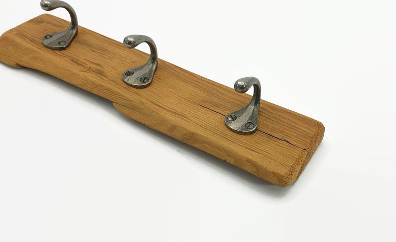 rustic wall hanger, made of reclaimed wood with 3 hooks