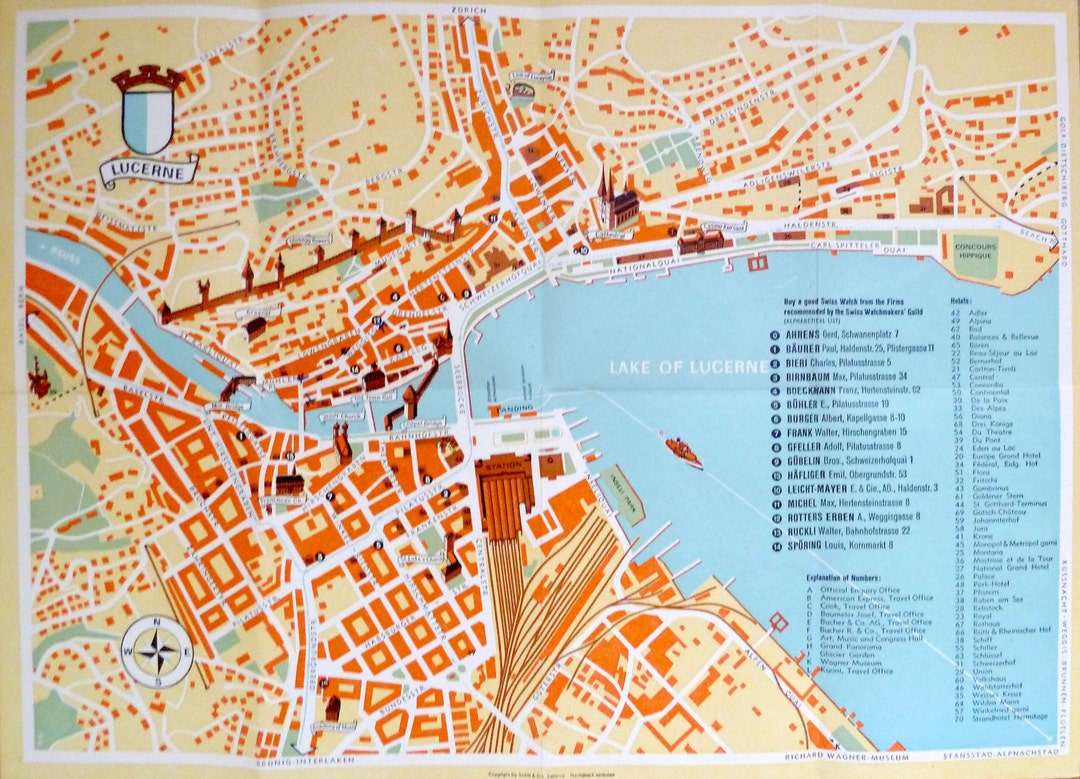 Map of Lucerne (c1955) - Etsy