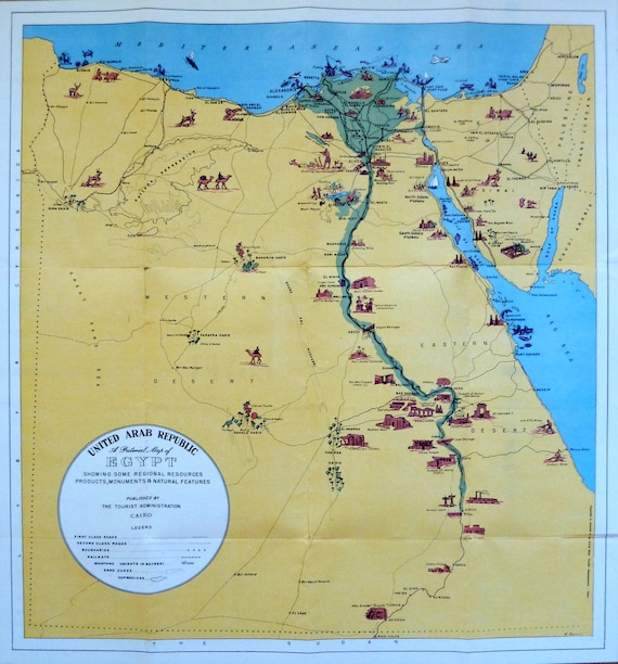 A Pictorial Map of Egypt 1960 | Etsy