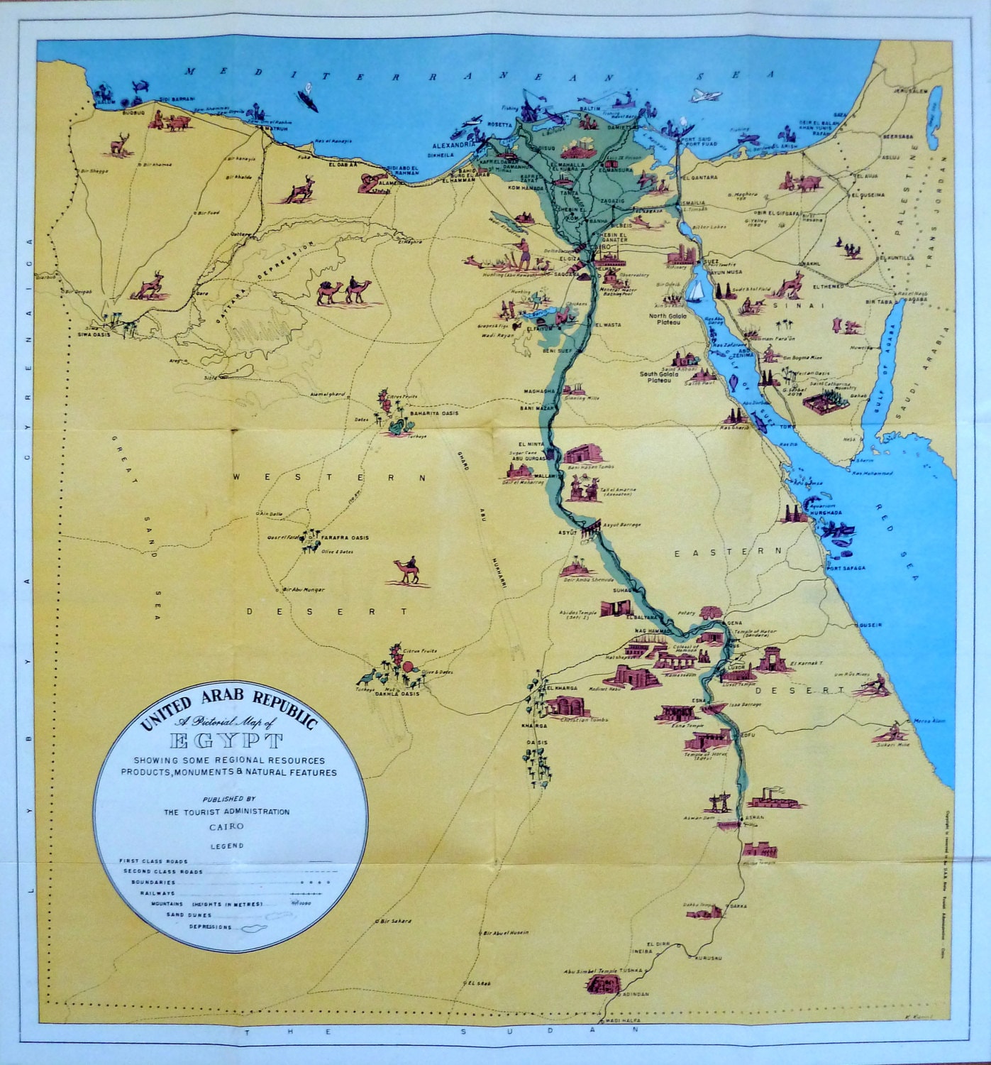 A Pictorial Map of Egypt 1960 - Etsy