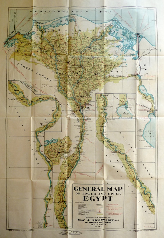 General Map of Egypt c.1940 - Etsy