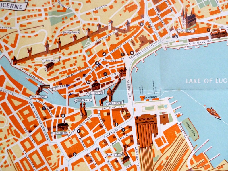 Map of Lucerne c1955 | Etsy