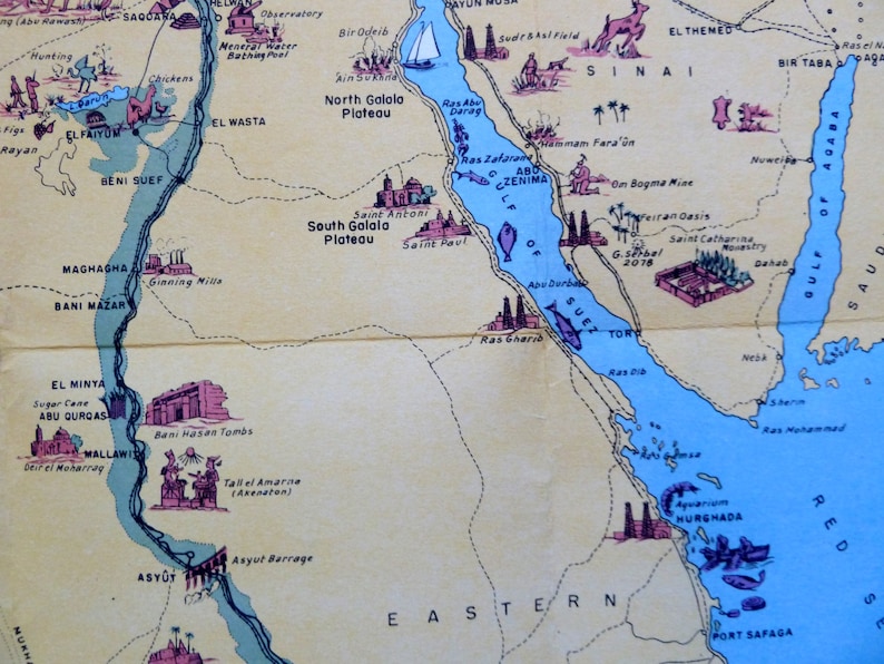 A Pictorial Map of Egypt 1960 - Etsy