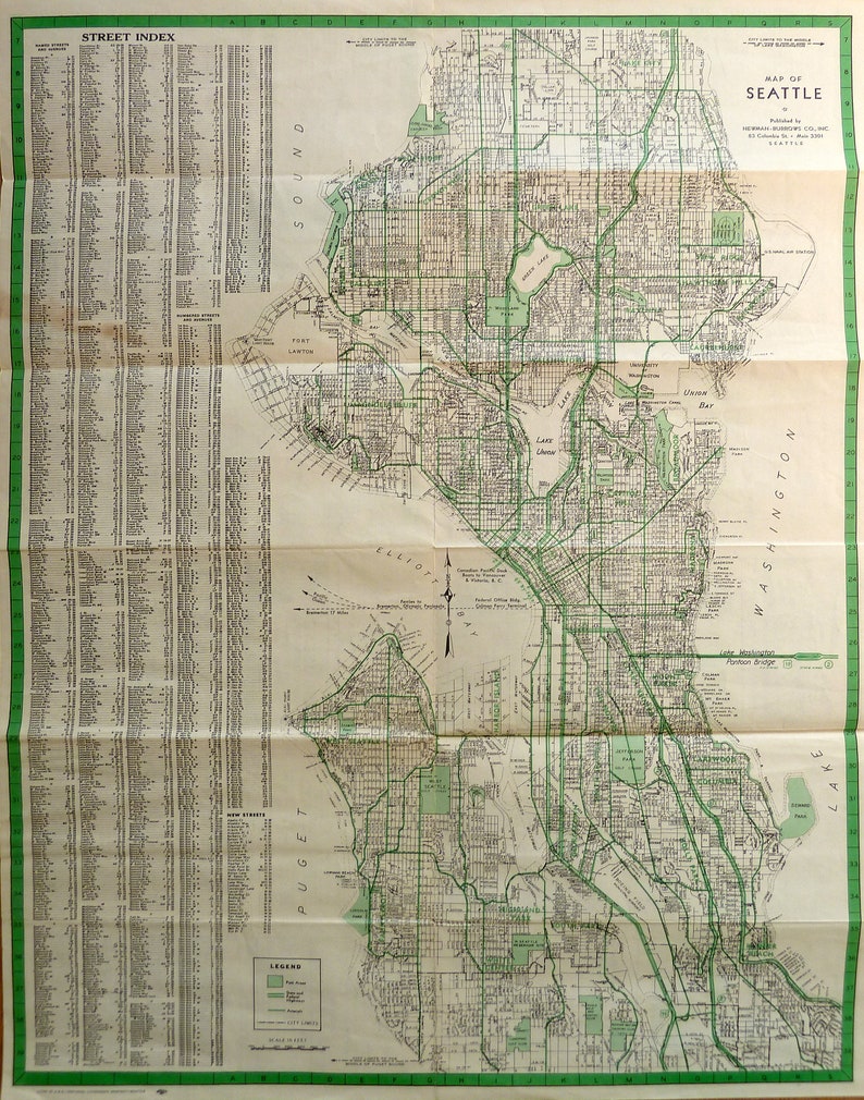 Map of Seattle (1956) - Etsy