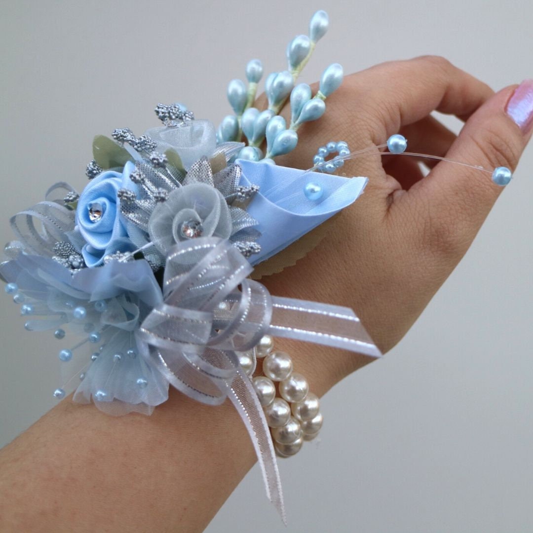 Baby Blue & Silver Corsage and Boutonniere Set - Etsy