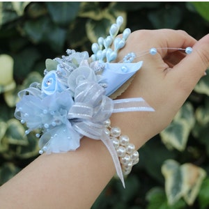 Baby Blue & Silver Corsage and Boutonniere Set - Etsy