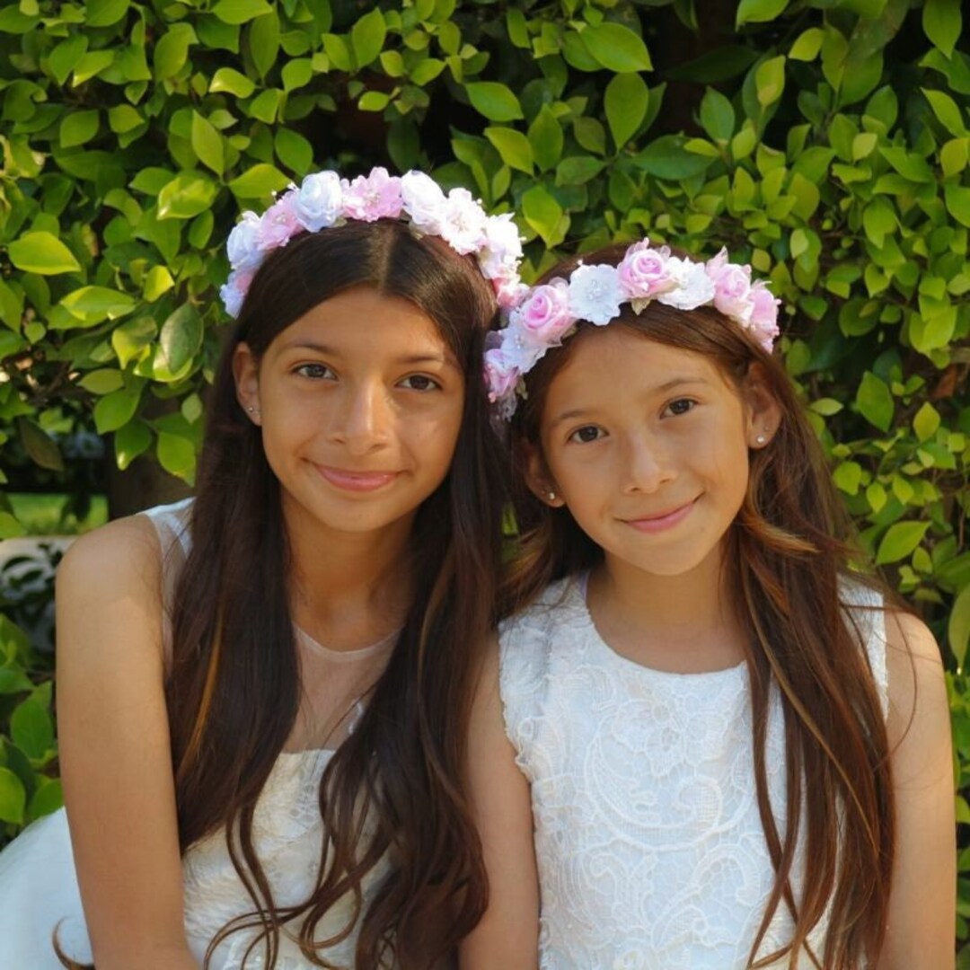 Pink White Flower Girl Crown - Wedding Flower Crown Flower Girl Crown ...