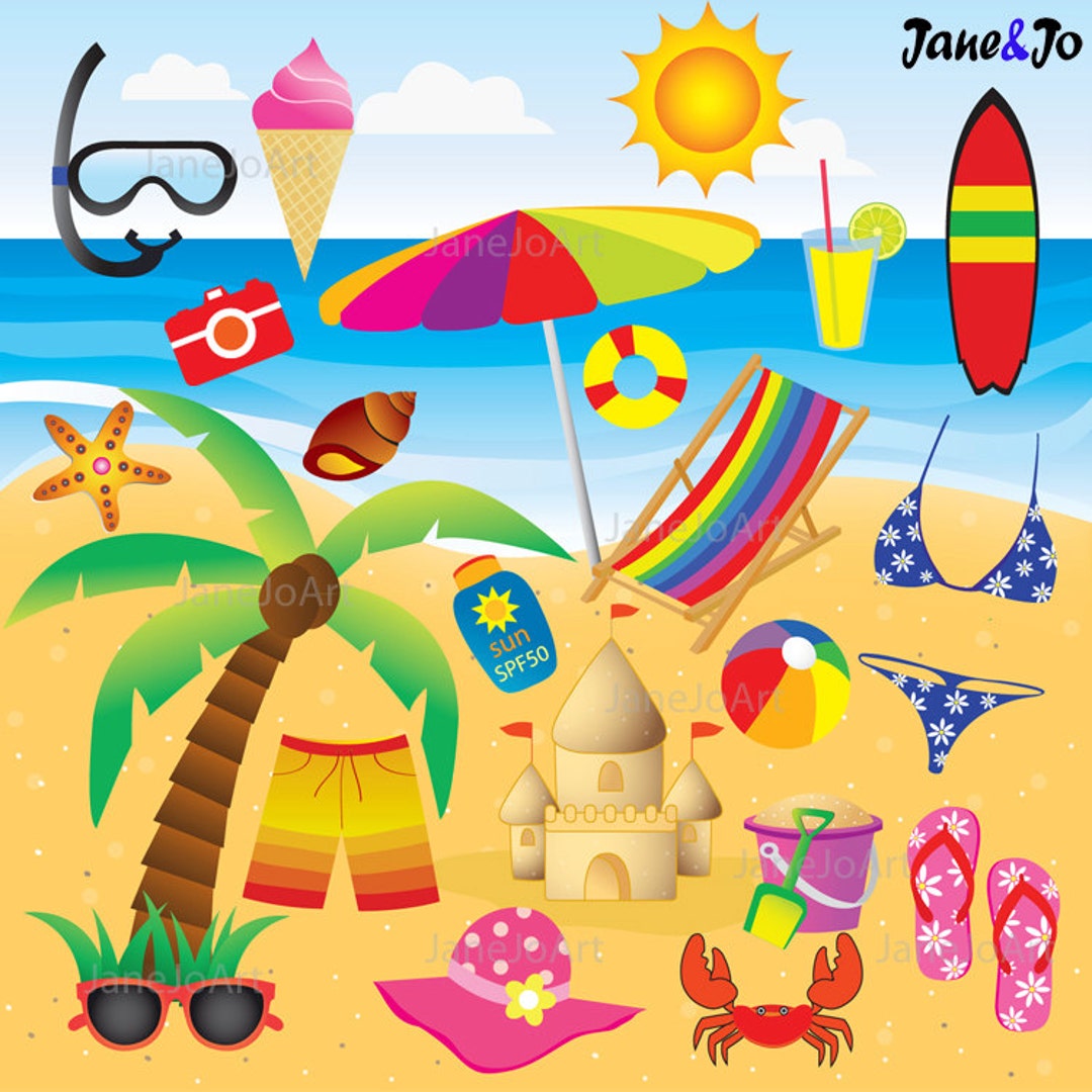 50% OFF SALE 22 Beach Clipart FREE 12 Digital Papers , Summer Clipart ...