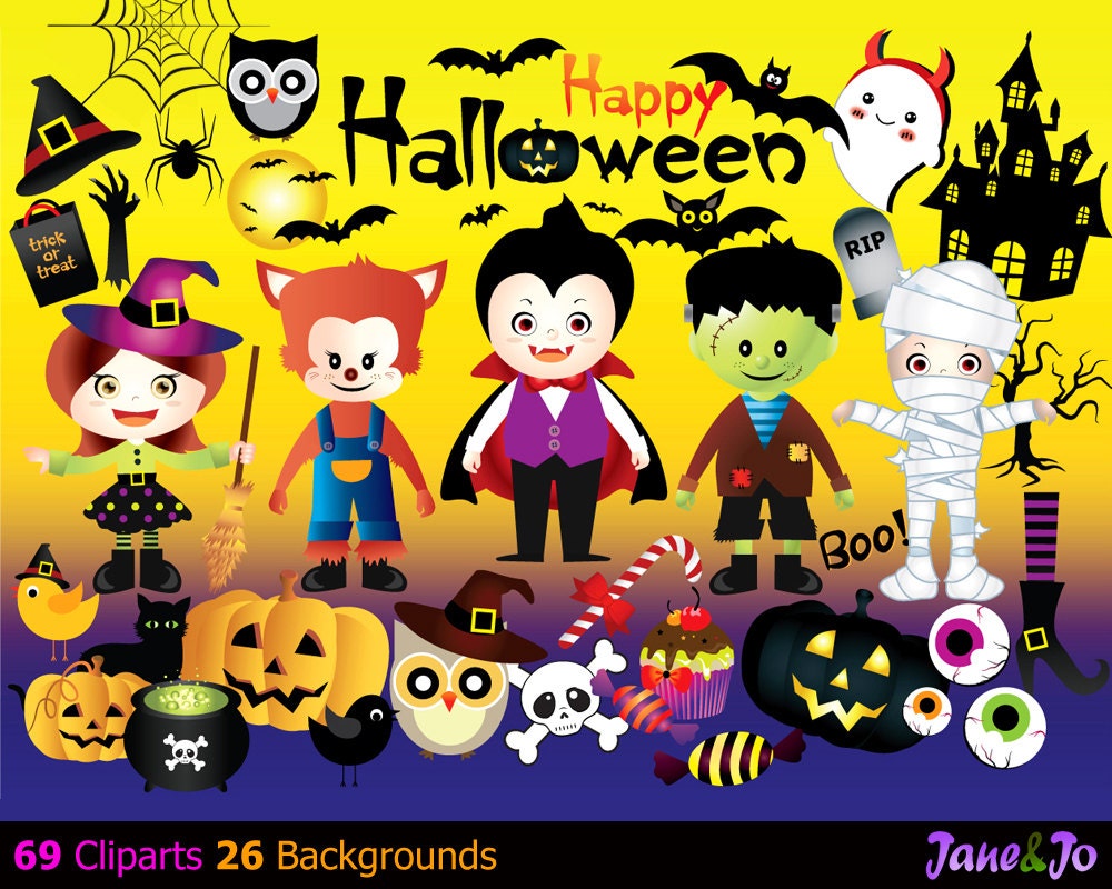 69 Halloween Cliparts 26 BackgroundsHALLOWEEN Digital | Etsy