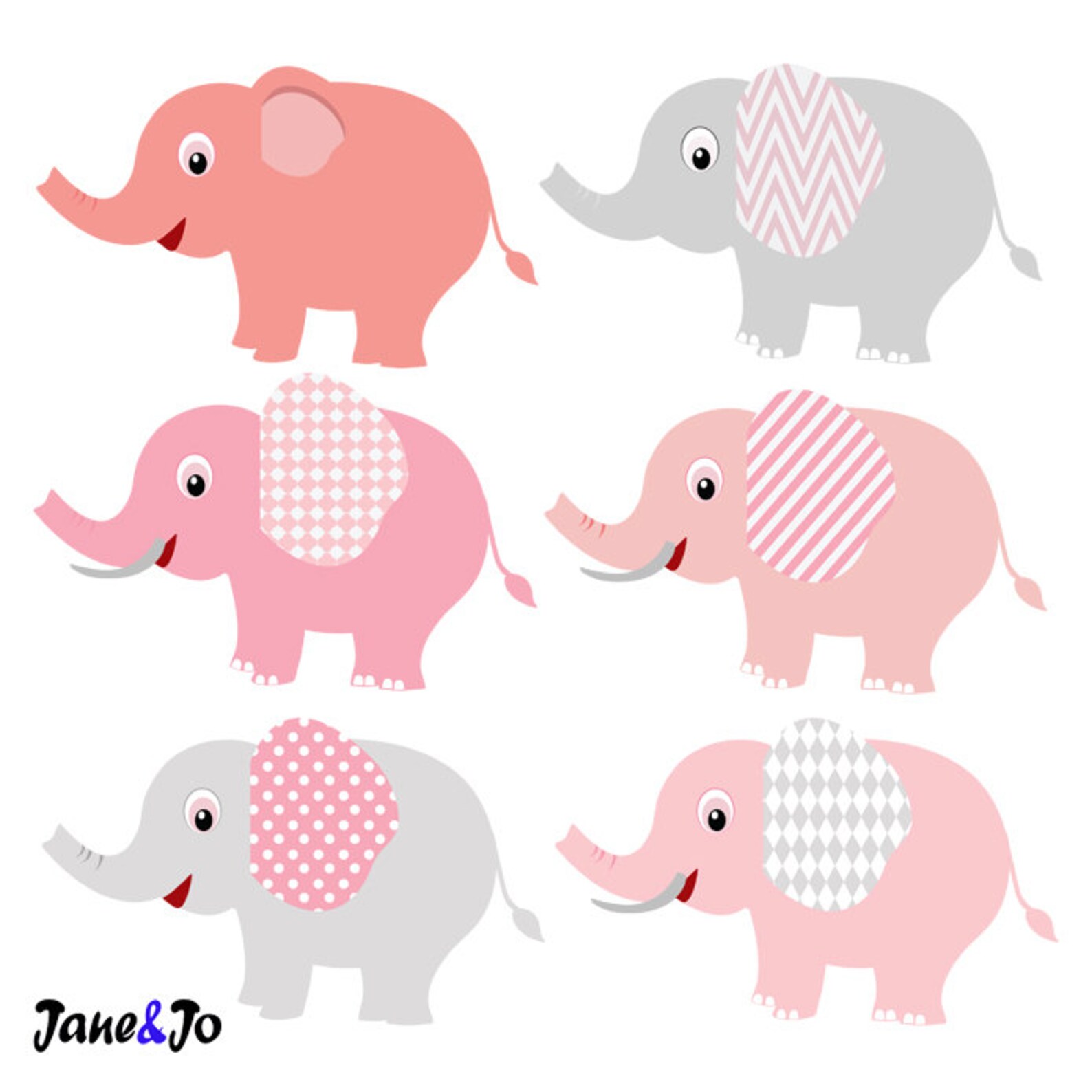 24 Elephant Clipart Pink and Grey Elephant Clip Art Baby - Etsy Australia