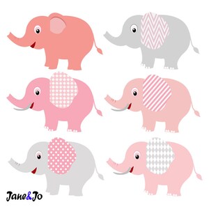 24 Elephant Clipart Pink and Grey Elephant Clip Art, Baby Elephants ...