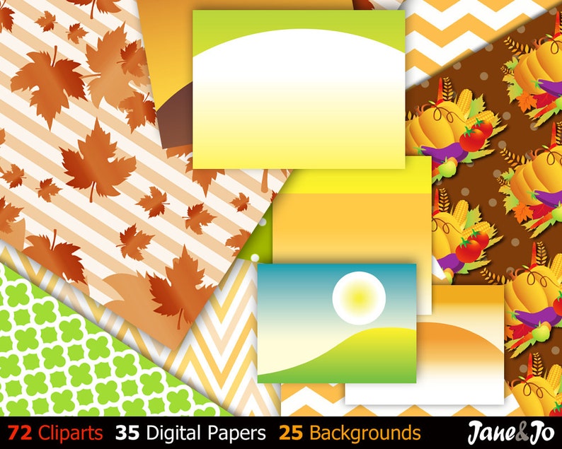 72 Thanksgiving Cliparts 35 Thanksgiving Digital Papers 25 - Etsy