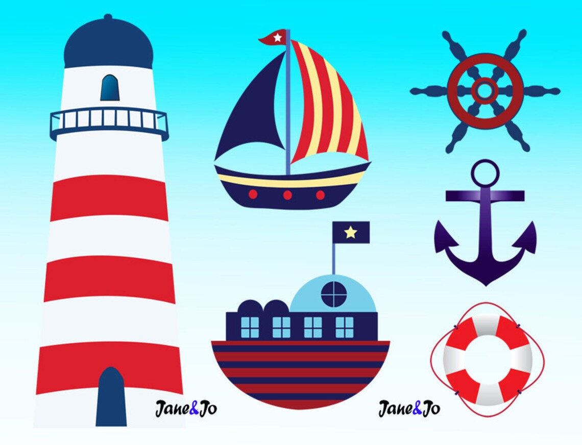 37 Nautical Clipart &12 Nautical Digital Paper-sailor,whales,octopus ...