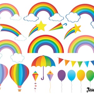 60 Rainbow Clipart,digital Rainbow Clip Art,cloud Clipart,sky Clipart ...