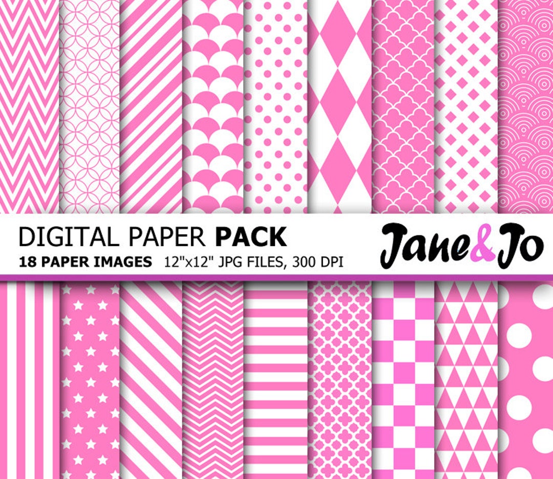 Pink Digital Paper , Pink and White,chevron,polka Dot,stripes Pattern ...