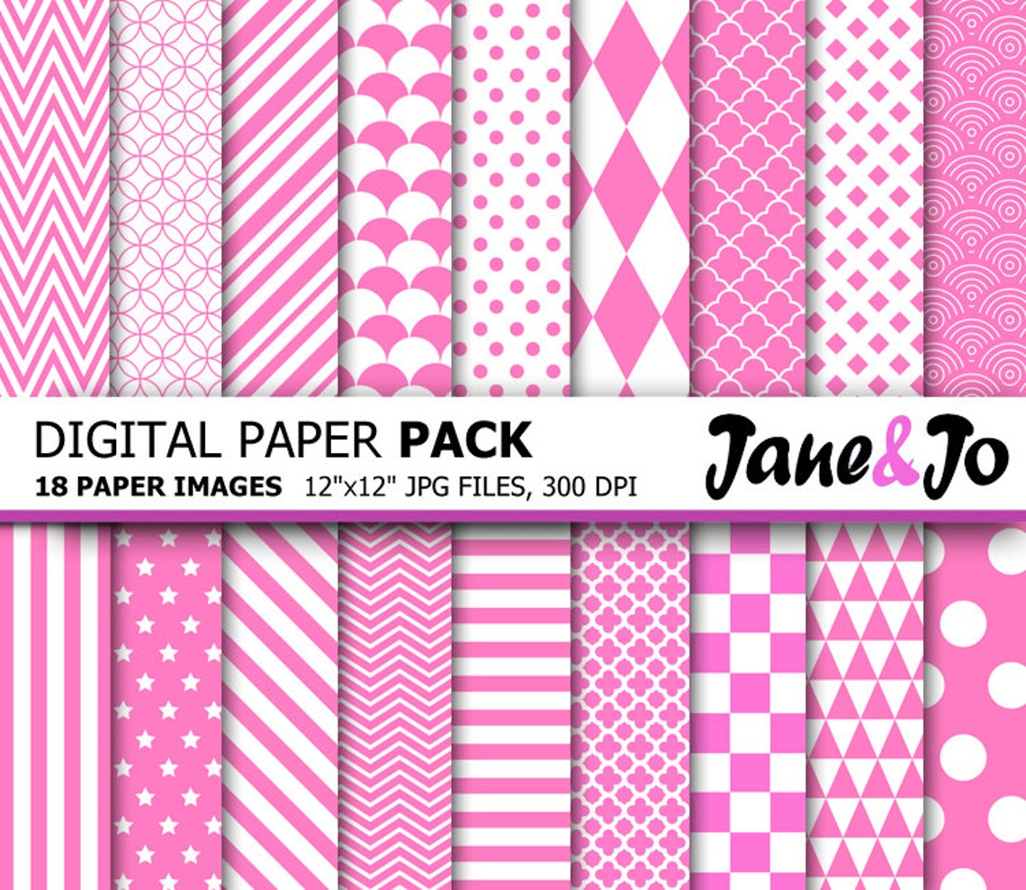 Pink Digital Paper Pink and Whitechevronpolka Dotstripes - Etsy