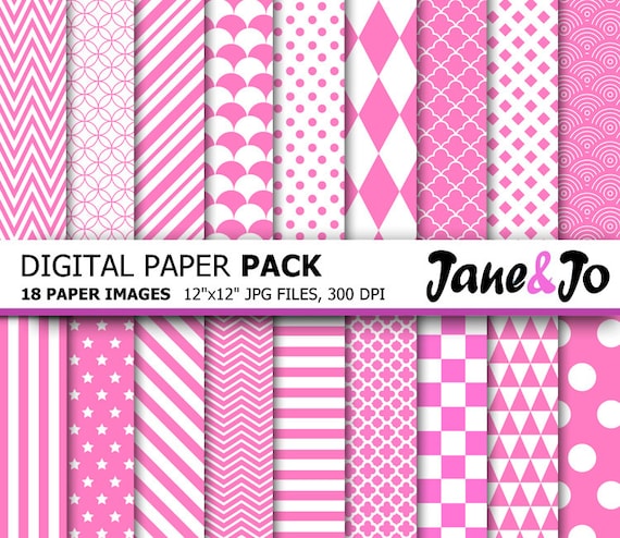 Pink Digital Paper Pink and Whitechevronpolka Dotstripes - Etsy