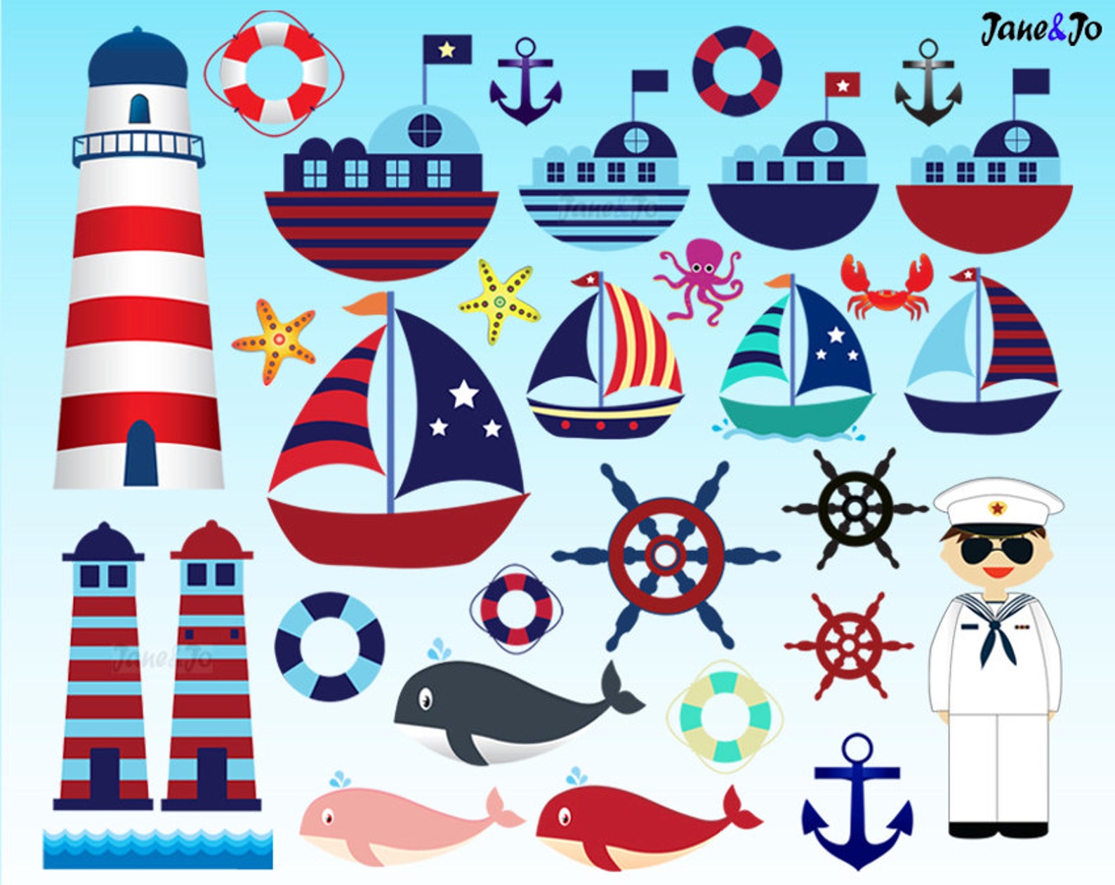 37 Nautical Clipart &12 Nautical Digital | Etsy