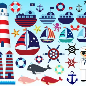 37 Nautical Clipart &12 Nautical Digital Paper-sailor,whales,octopus ...