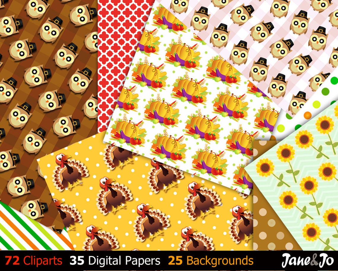72 Thanksgiving Cliparts 35 Thanksgiving Digital Papers 25 Thanksgiving ...