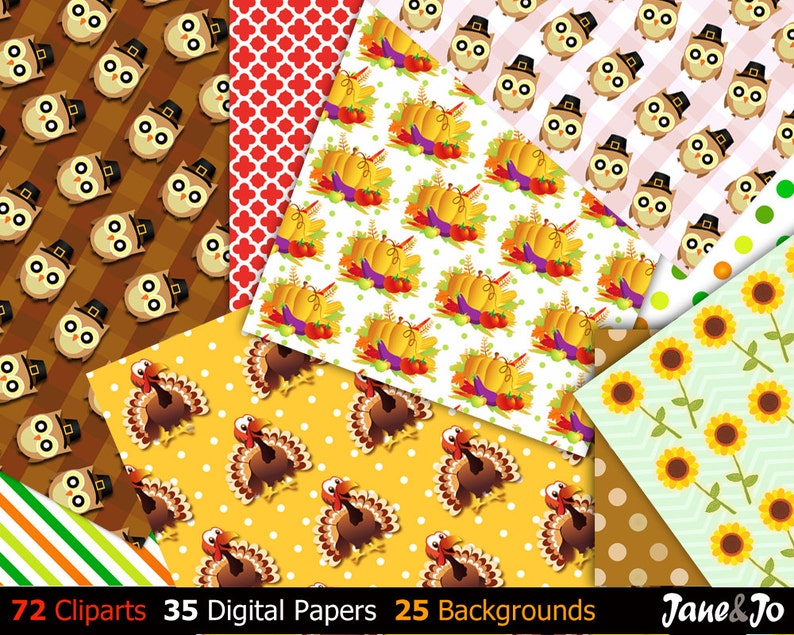 72 Thanksgiving Cliparts 35 Thanksgiving Digital Papers 25 - Etsy