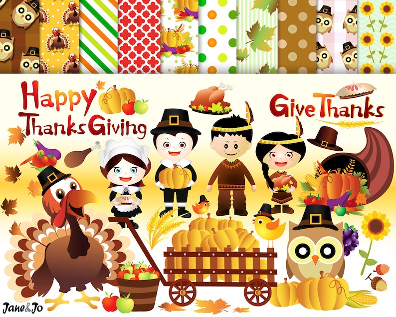 72 Thanksgiving Cliparts 35 Thanksgiving Digital Papers 25 - Etsy