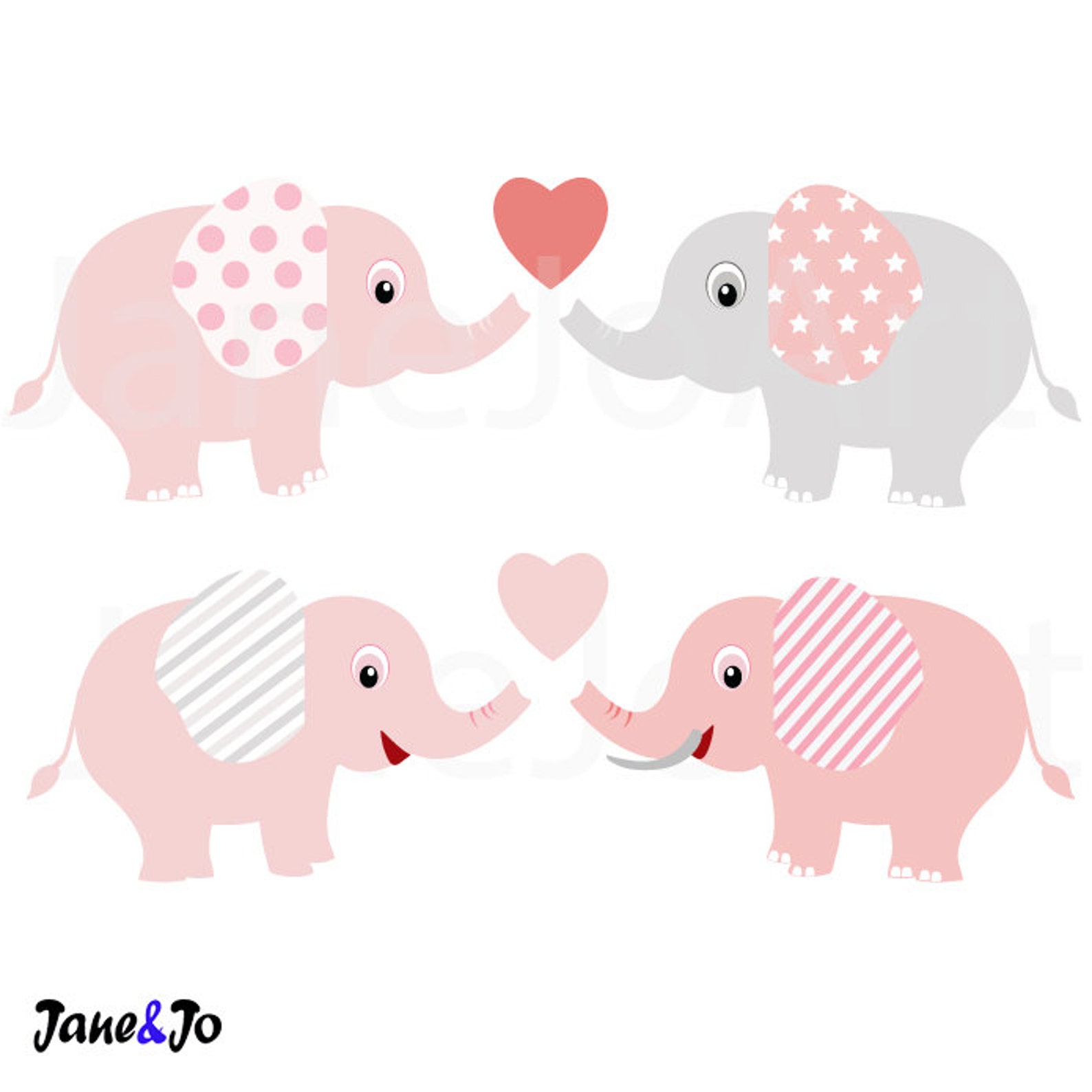 24 Elephant Clipart Pink and Grey Elephant Clip Art Baby - Etsy Australia