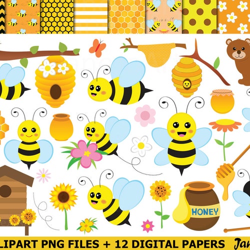 Honey Bees Digital Clipart - Etsy Canada