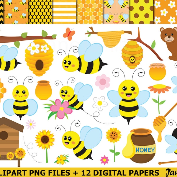 Bee Clipart - Etsy