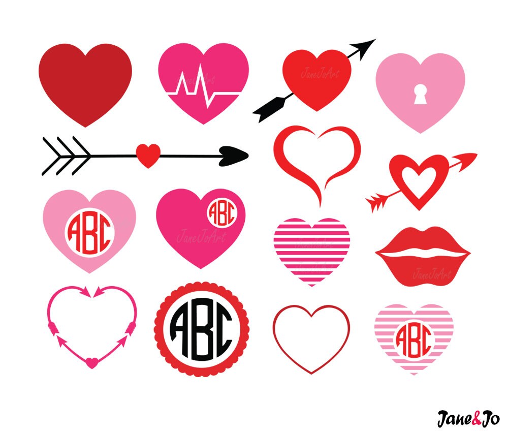 Heart Circle Monogram Frames SVG Hearts Monogram | Etsy