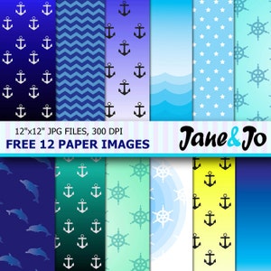 37 Nautical Clipart &12 Nautical Digital Paper-sailor,whales,octopus ...