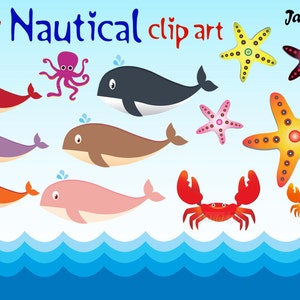 37 Nautical Clipart &12 Nautical Digital Paper-sailor,whales,octopus ...