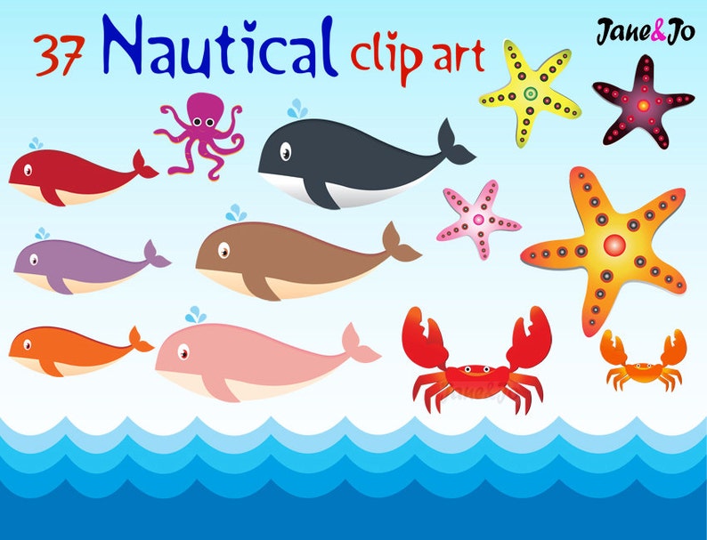 37 Nautical Clipart &12 Nautical Digital Paper-sailor,whales,octopus ...