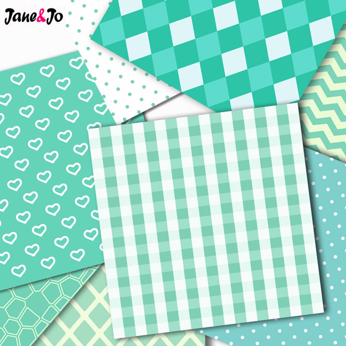 24 Mint Digital Papers,mint Green Modern Pattern Digital Paper Pack ...