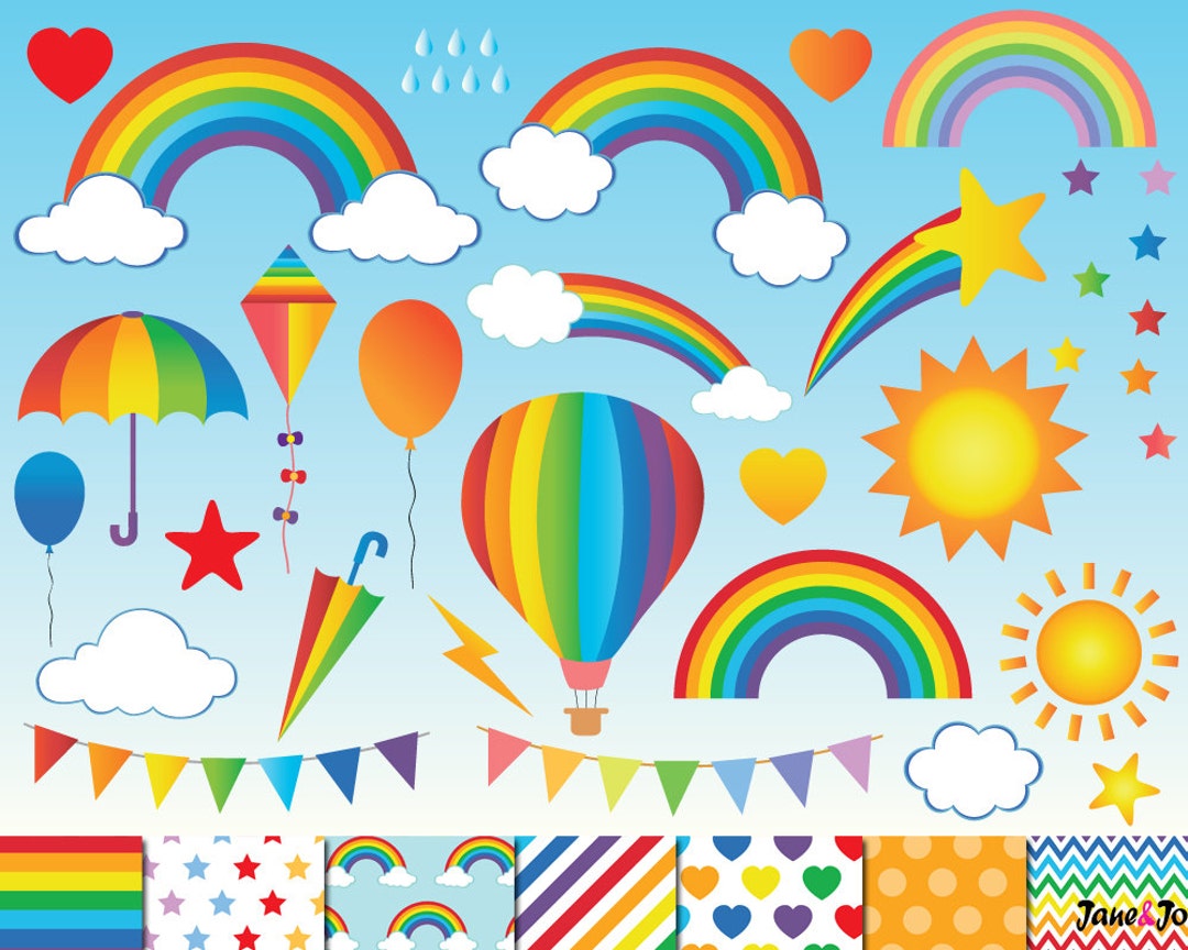 60 Rainbow Clipart,digital Rainbow Clip Art,cloud Clipart,sky Clipart ...