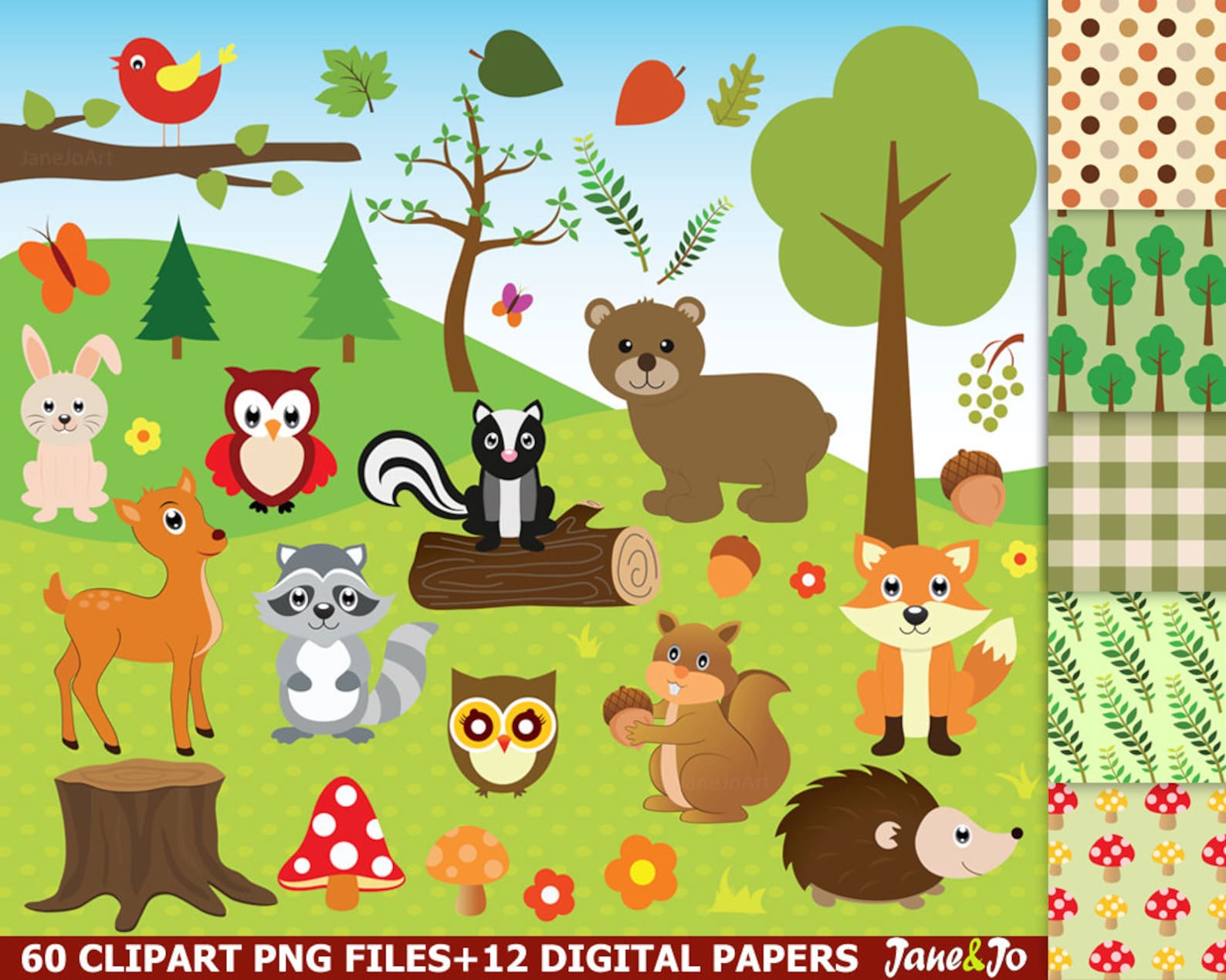 60 Woodland Clipart Woodland Clip Artwoodland Animals - Etsy UK