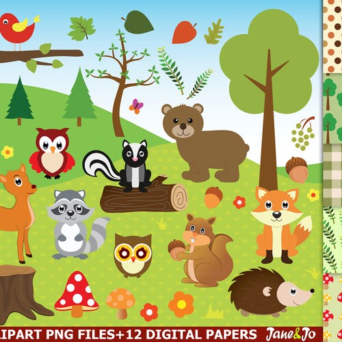 60 Woodland Clipart Woodland Clip Artwoodland Animals - Etsy