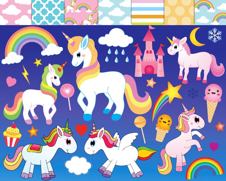 Sale Unicorn Clipartrainbow Unicornunicorn Graphics Uincorn - Etsy